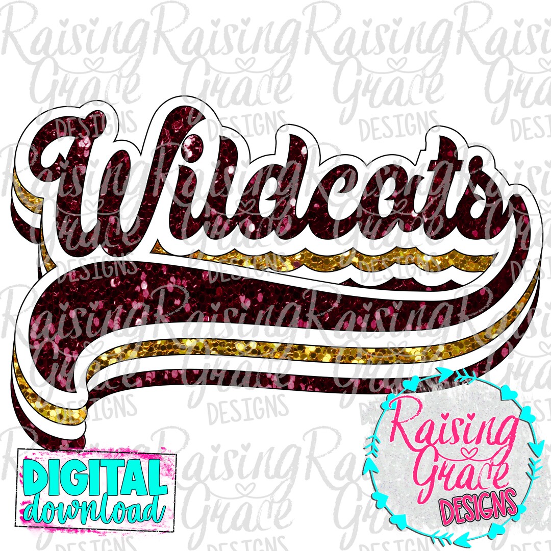 Wildcats Retro - Maroon Glitter / White / Gold Glitter- Sublimation ...