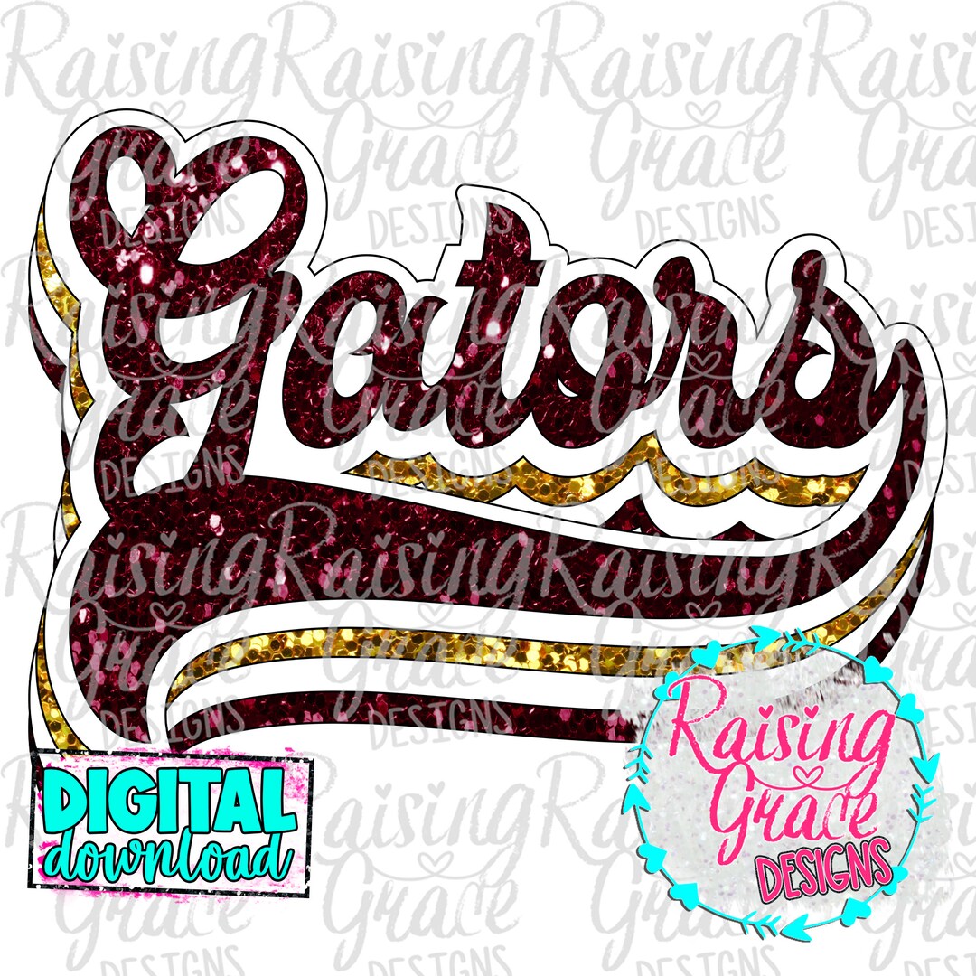 Gators Retro Maroon Glitter, White, and Gold Glitter Sublimation Design ...