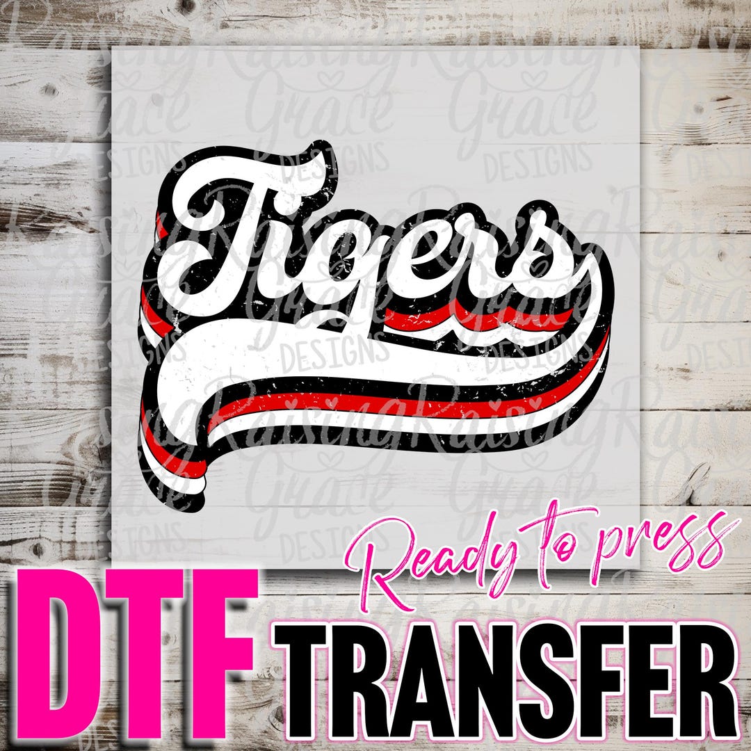 Retro Tigers DTF Transfer - Ready to Press - Distressed - White / Black ...