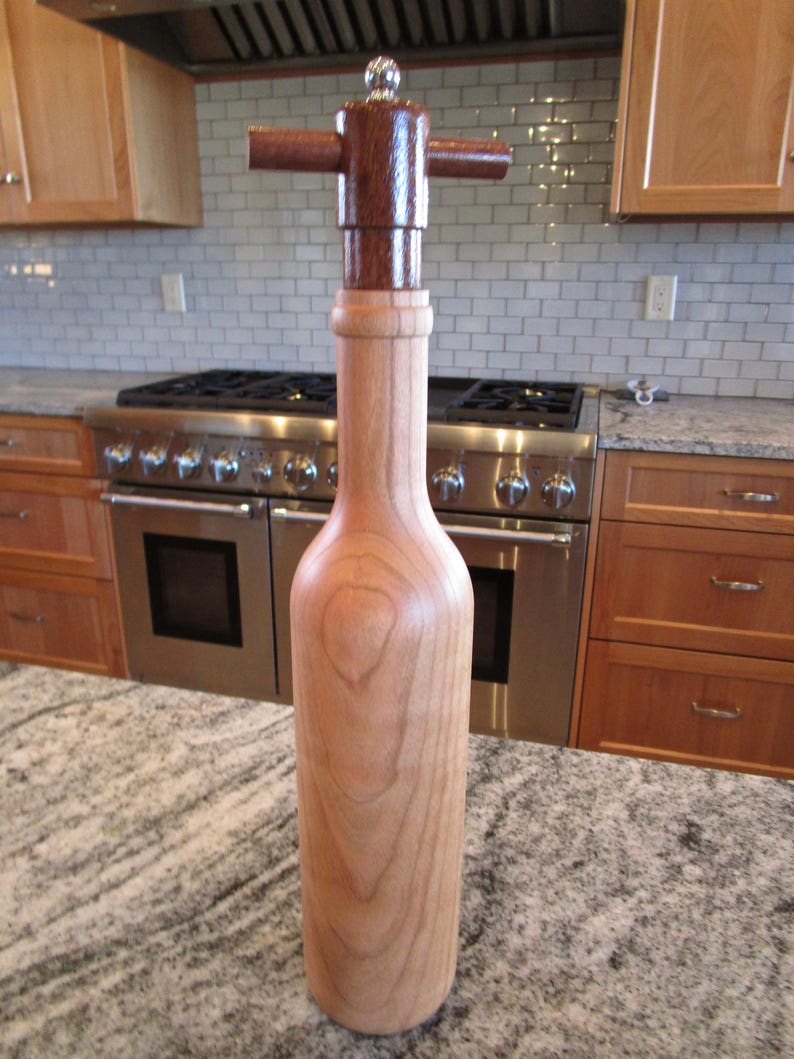 The Original 14" Wine Bottle Pepper Mill in Cherry Wood - Etsy