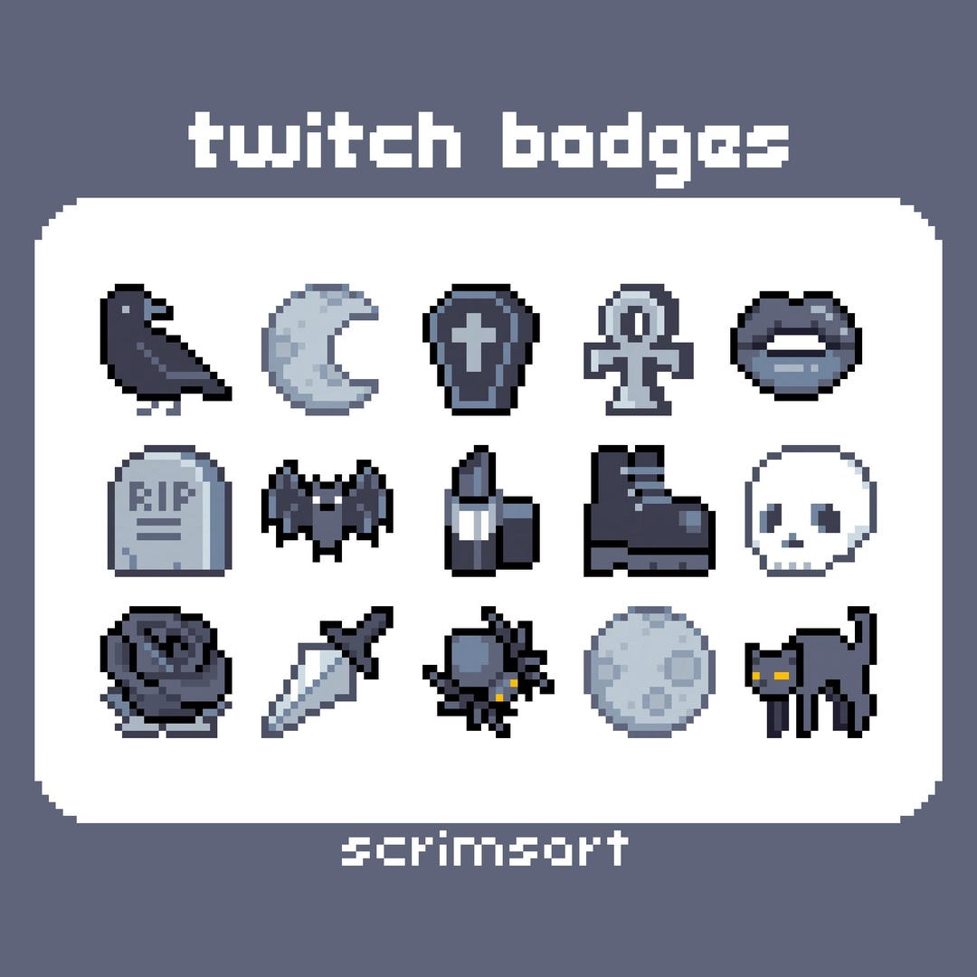 Gothic Twitch Sub Badges, Bit Badges | Pixel Art 80s Trad Goth Black ...