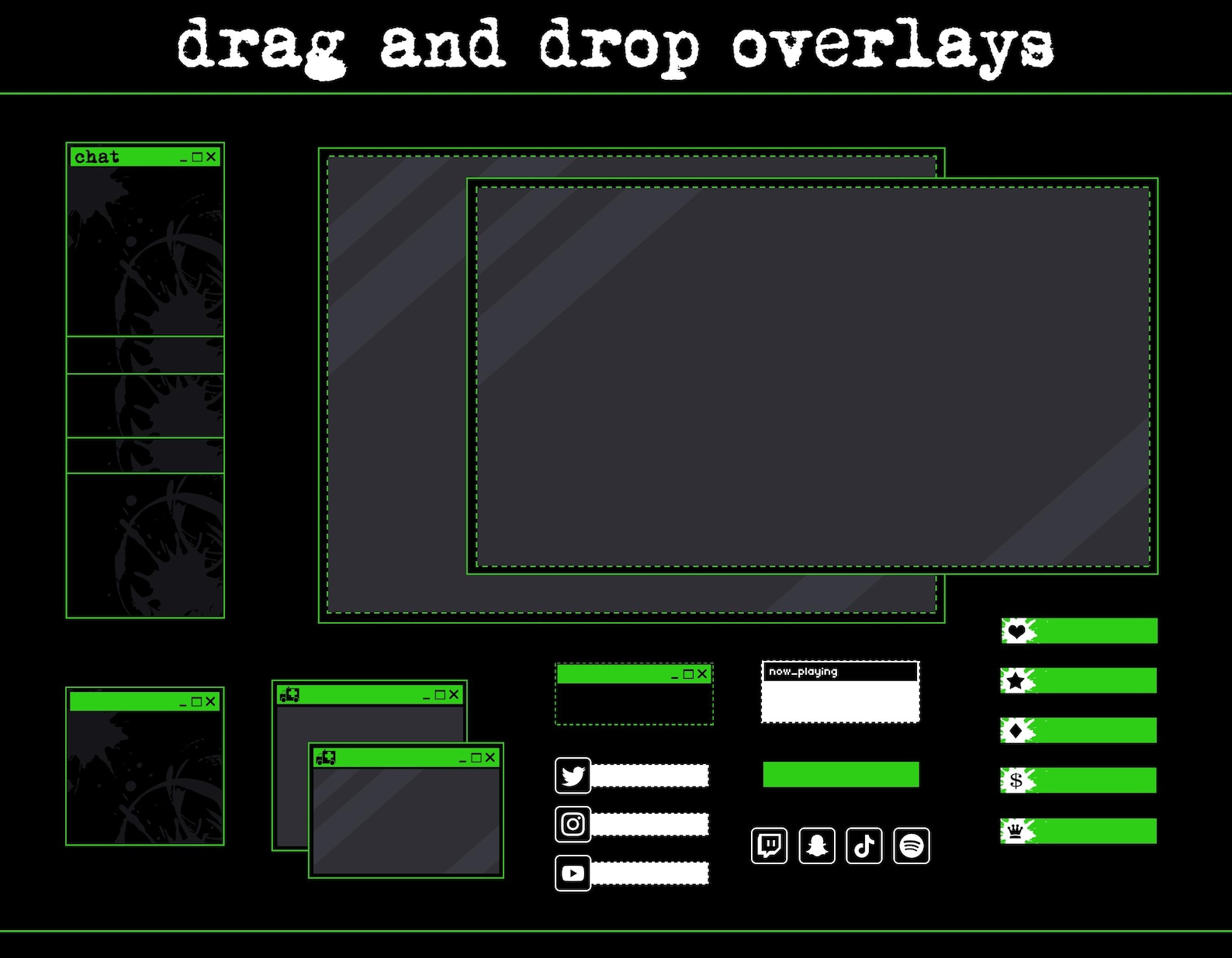 Emo Animated Stream Package GREEN | Twitch Overlay | Black Custom ...