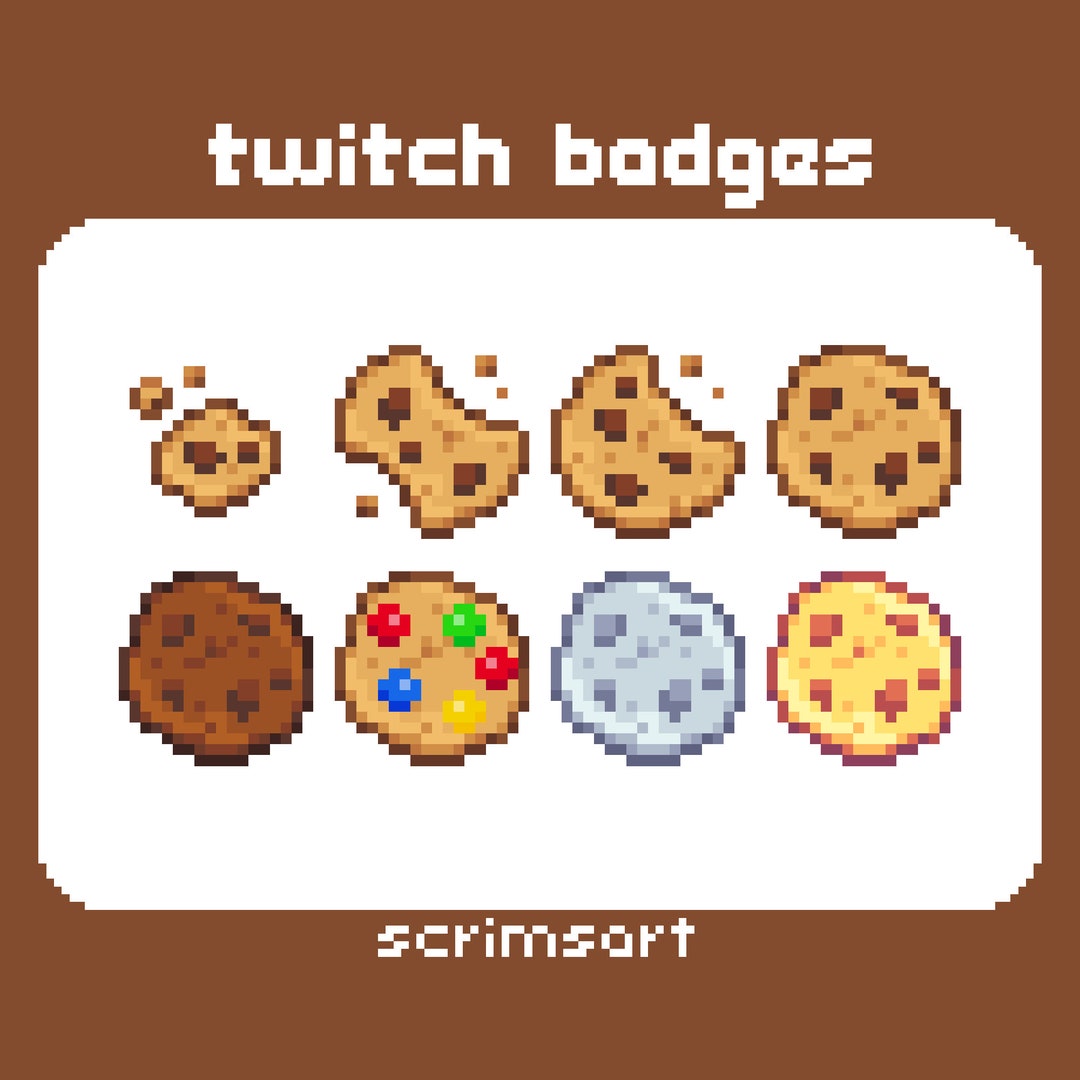 Cookie Twitch Sub Badges, Bit Badges | Pixel Art Kawaii Chocolate Chip ...