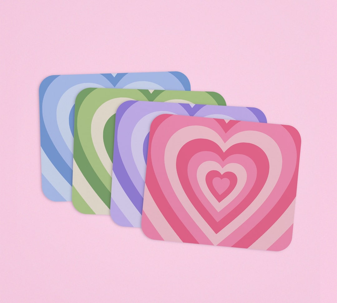 Retro Heart Mouse Pad | Aesthetic Gamer Desk Setup | Pink Purple Blue ...