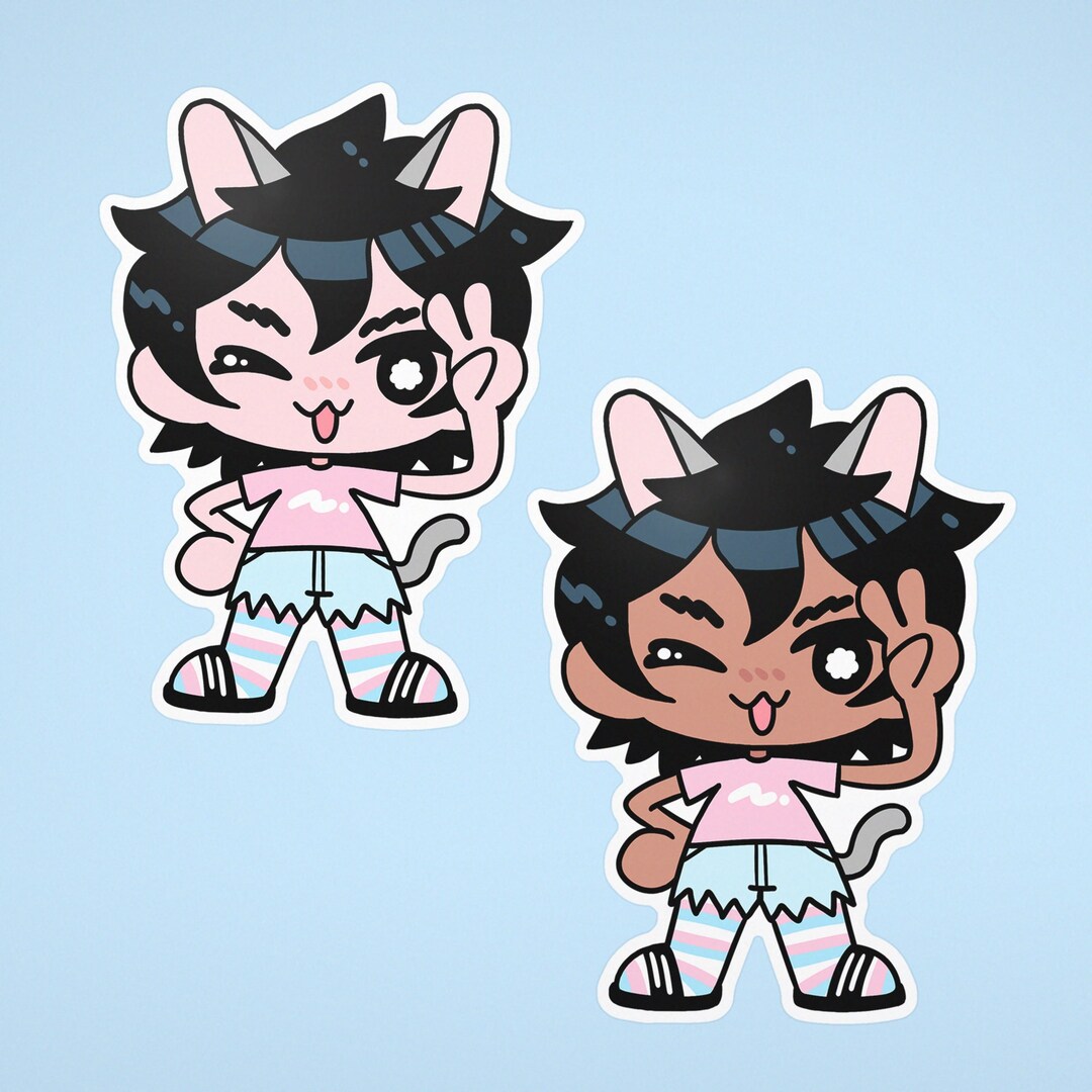 Catboy Stickers Kawaii Pastel Pink Blue White Cute Neko Lgbt Pride ...