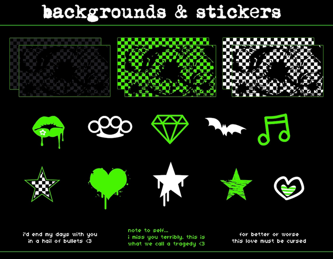 Emo Animated Stream Package GREEN | Twitch Overlay | Black Custom ...