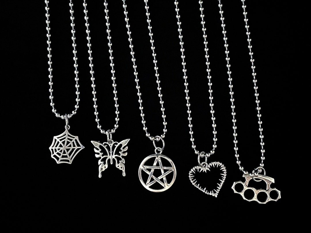 Mall Goth Chain Necklaces | Handmade Jewelry | Pentagram Butterfly ...