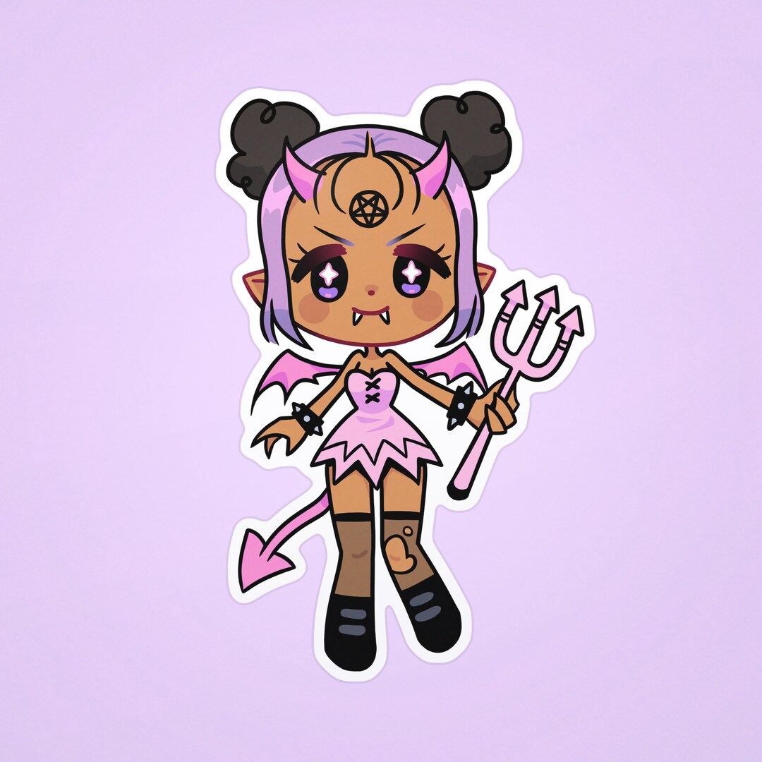 Pastel Devil Girl Sticker Soft Goth Emo Scenecore Pentagram Witch ...