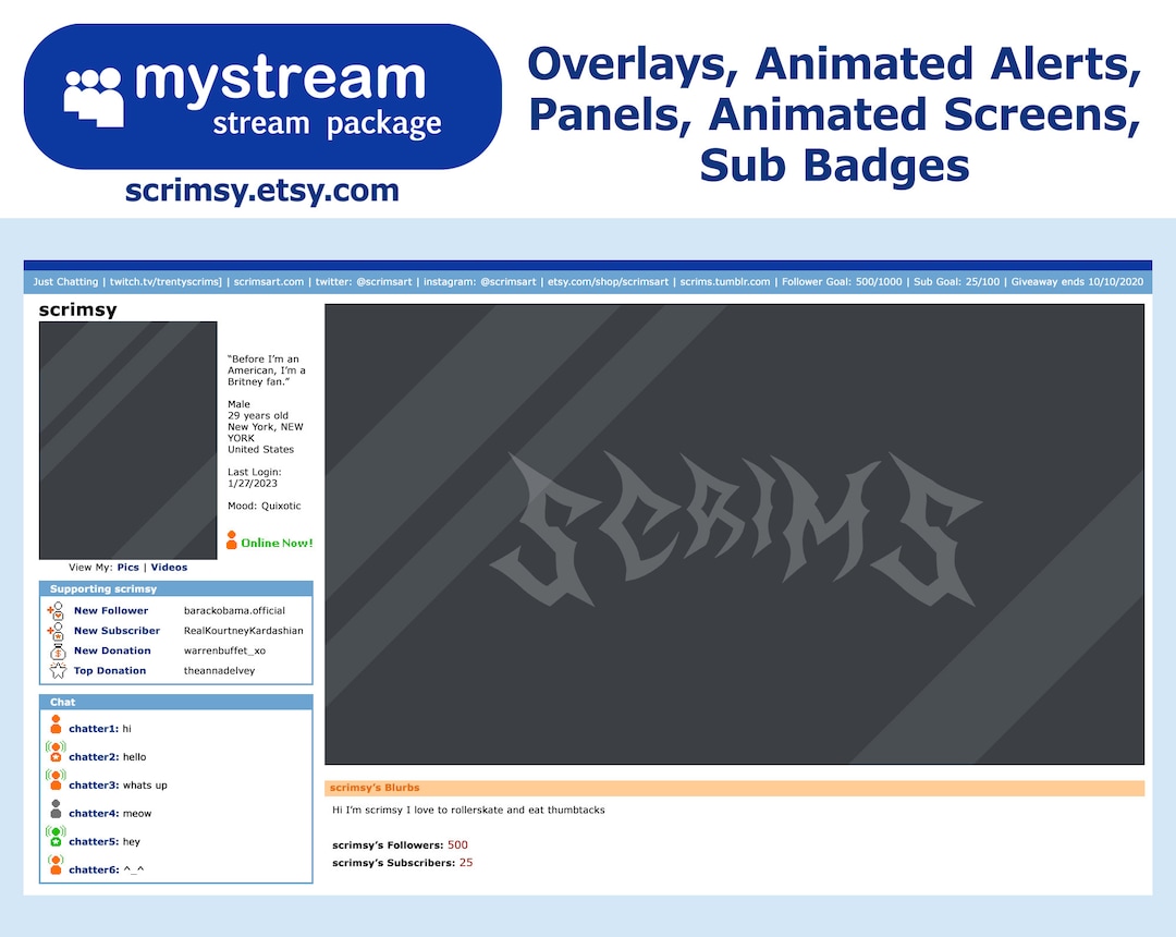 Mystream Twitch Stream Package | Animated Overlay | Customizable ...