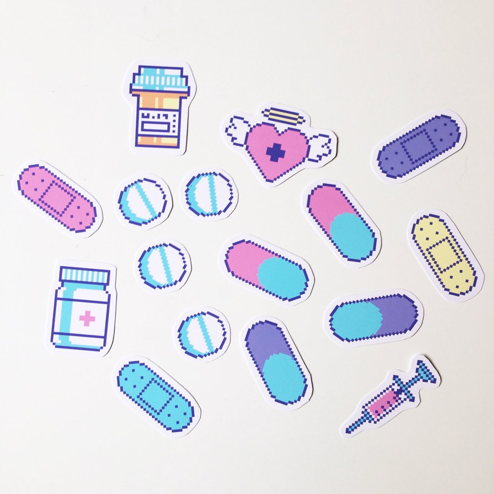 Medical Sticker Sheet | Kawaii Pastel Pink Cute Pill Bandage Syringe ...
