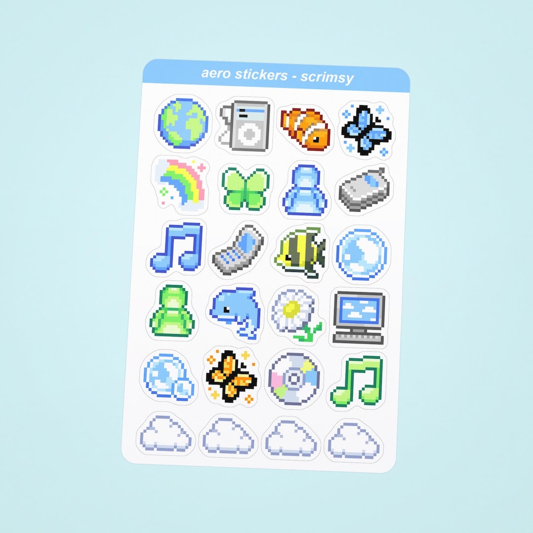 Frutiger Aero Sticker Sheet | Y2k Early 2000s Cyber Butterfly Flower ...