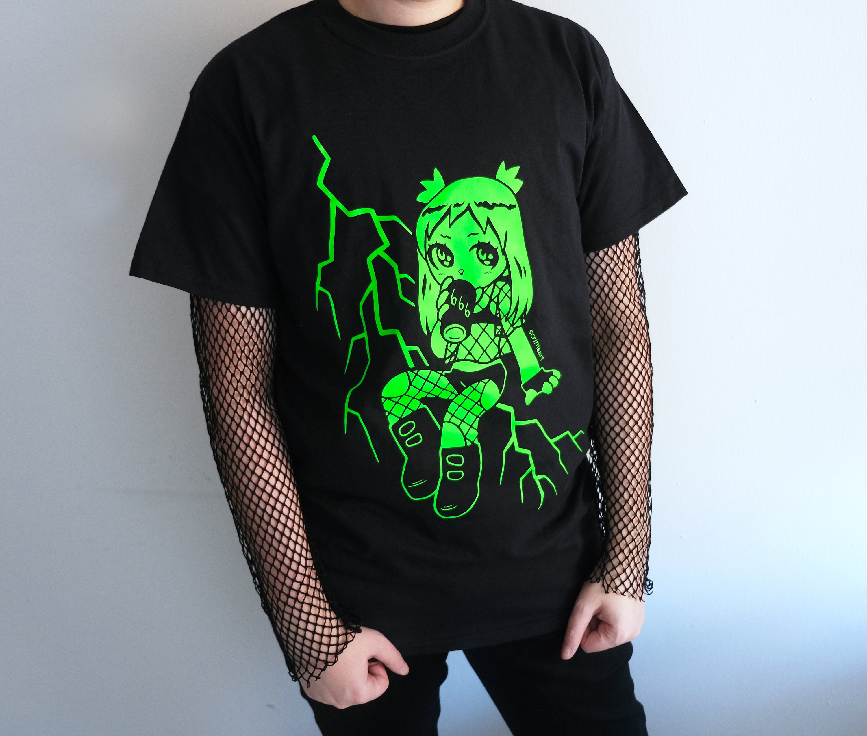 Lime Green Goth Girl T-shirt | Brat Neon Black Scenecore Emo Scene ...