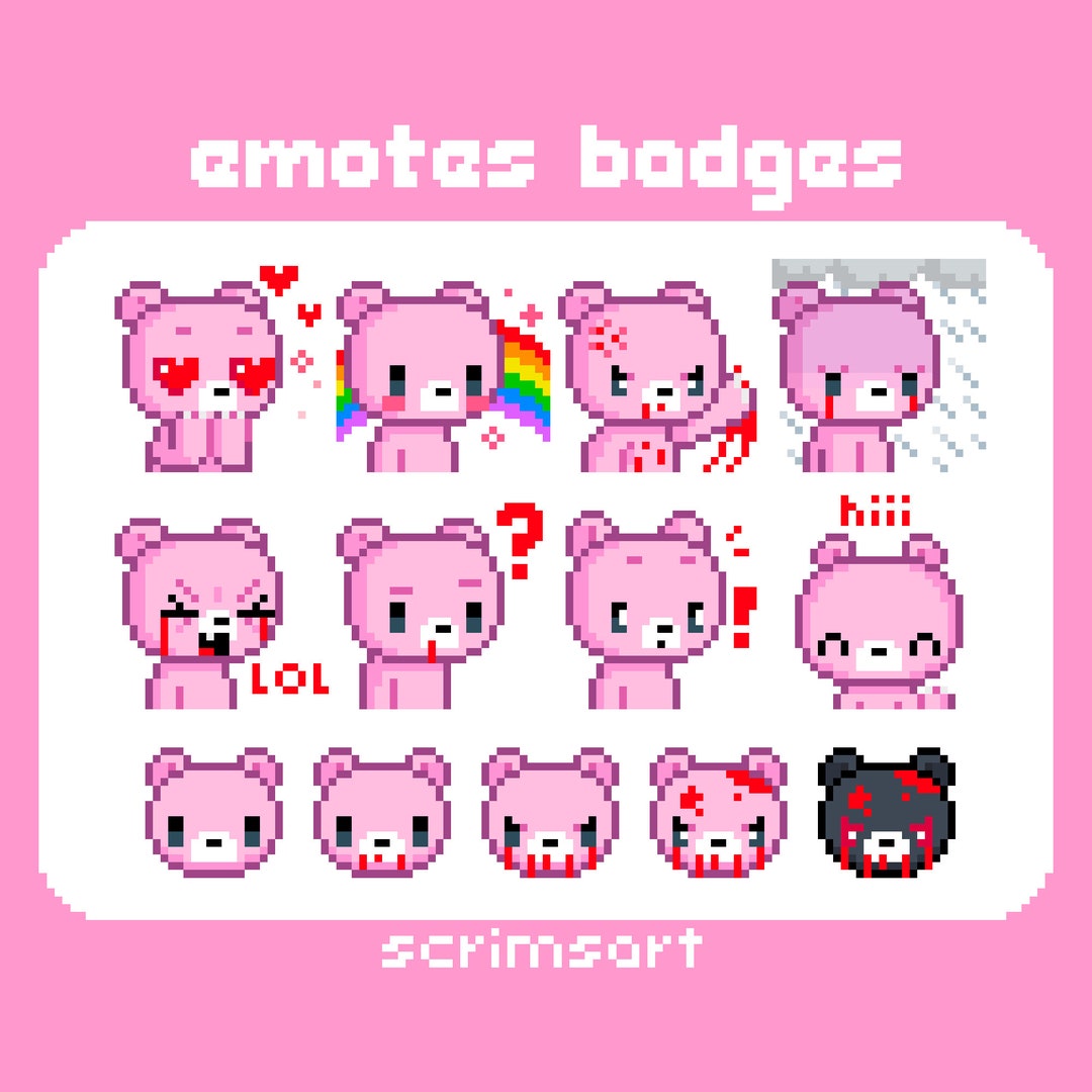 Emo Bear Twitch Emotes & Sub Badges, Bit Badges | Pixel Art Kawaii Pink ...