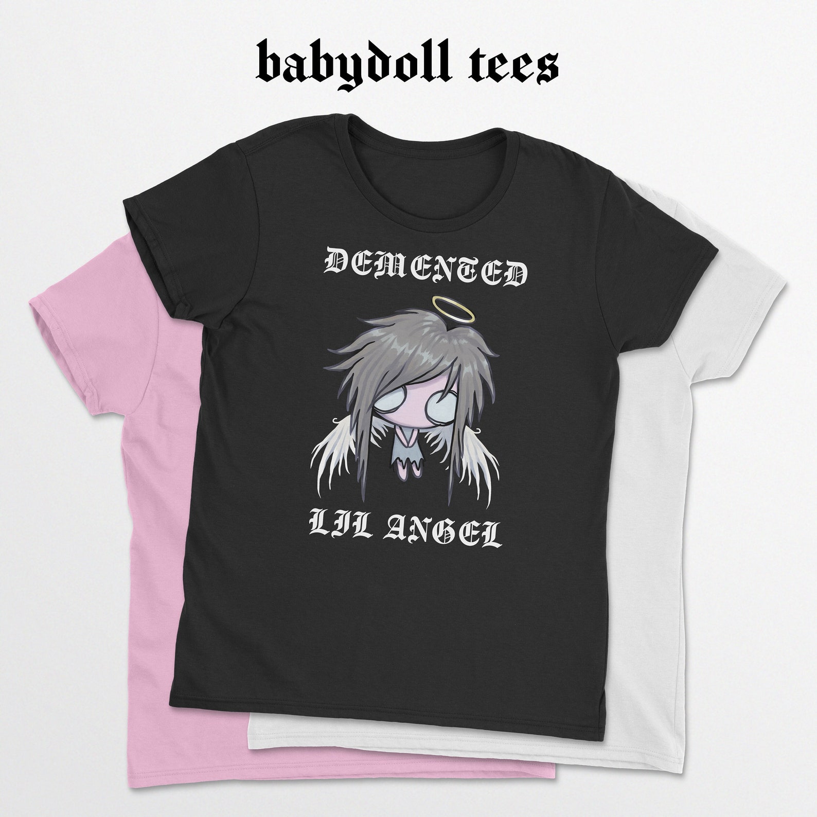 DEMENTED LIL ANGEL T-shirt | Black Y2k Grunge Mall Goth Emo Scenecore ...