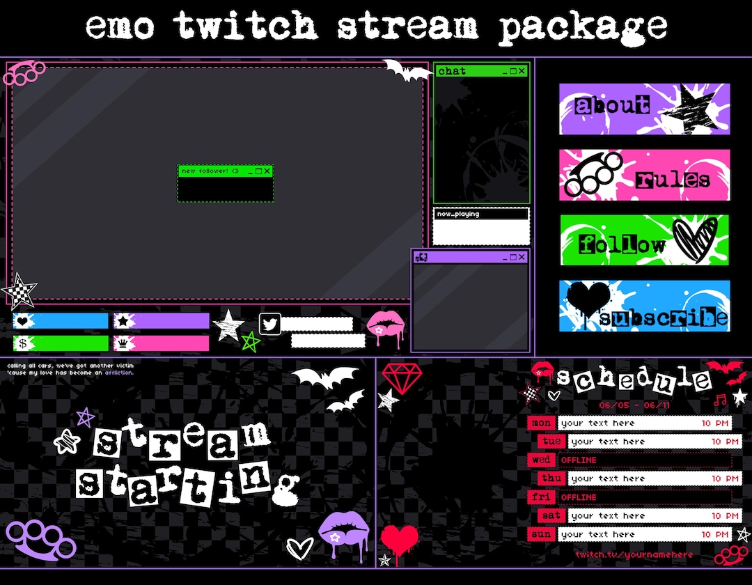 Emo Animated Stream Package ALL COLORS | Twitch Overlay | Black Pink ...