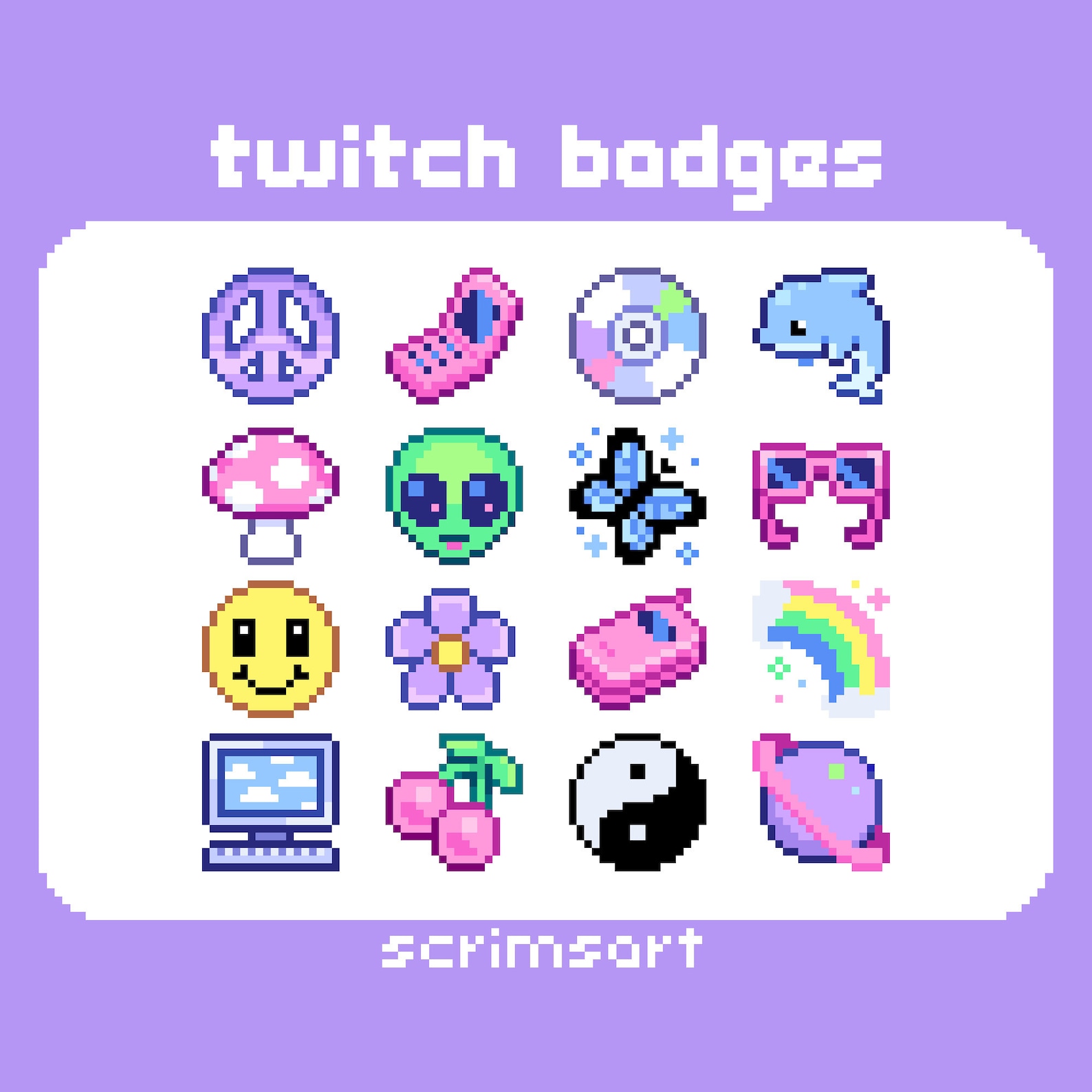Y2K Twitch Sub Badges, Bit Badges | Pixel Art Cute Kawaii Pastel ...