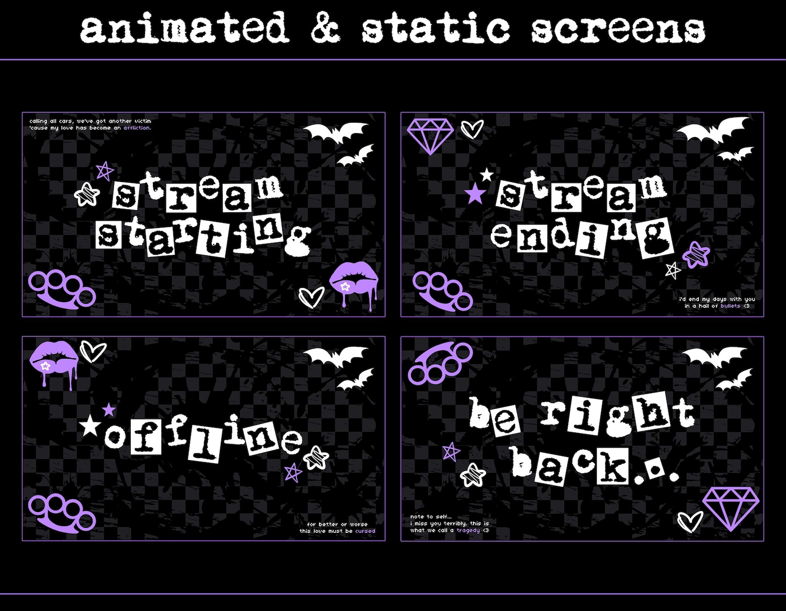 Emo Animated Stream Package PURPLE | Twitch Overlay | Black Custom ...