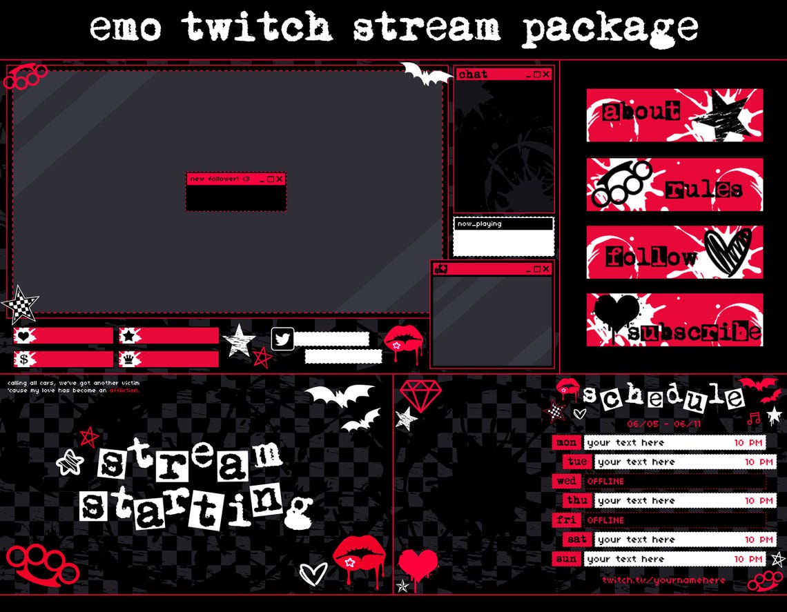 Emo Animated Stream Package RED | Twitch Overlay | Black Custom Vtuber ...