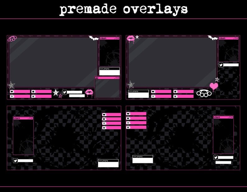 Emo Animated Stream Package PINK | Twitch Overlay | Black Custom Vtuber ...