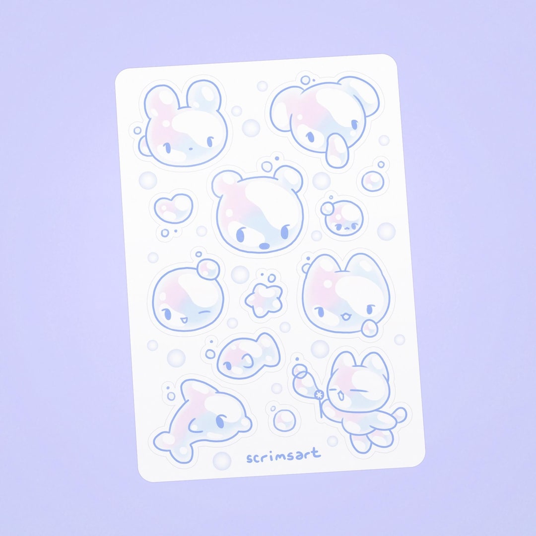 Bubble Friends Sticker Sheet | Pastel Pink Kawaii Cute Frutiger Aero ...
