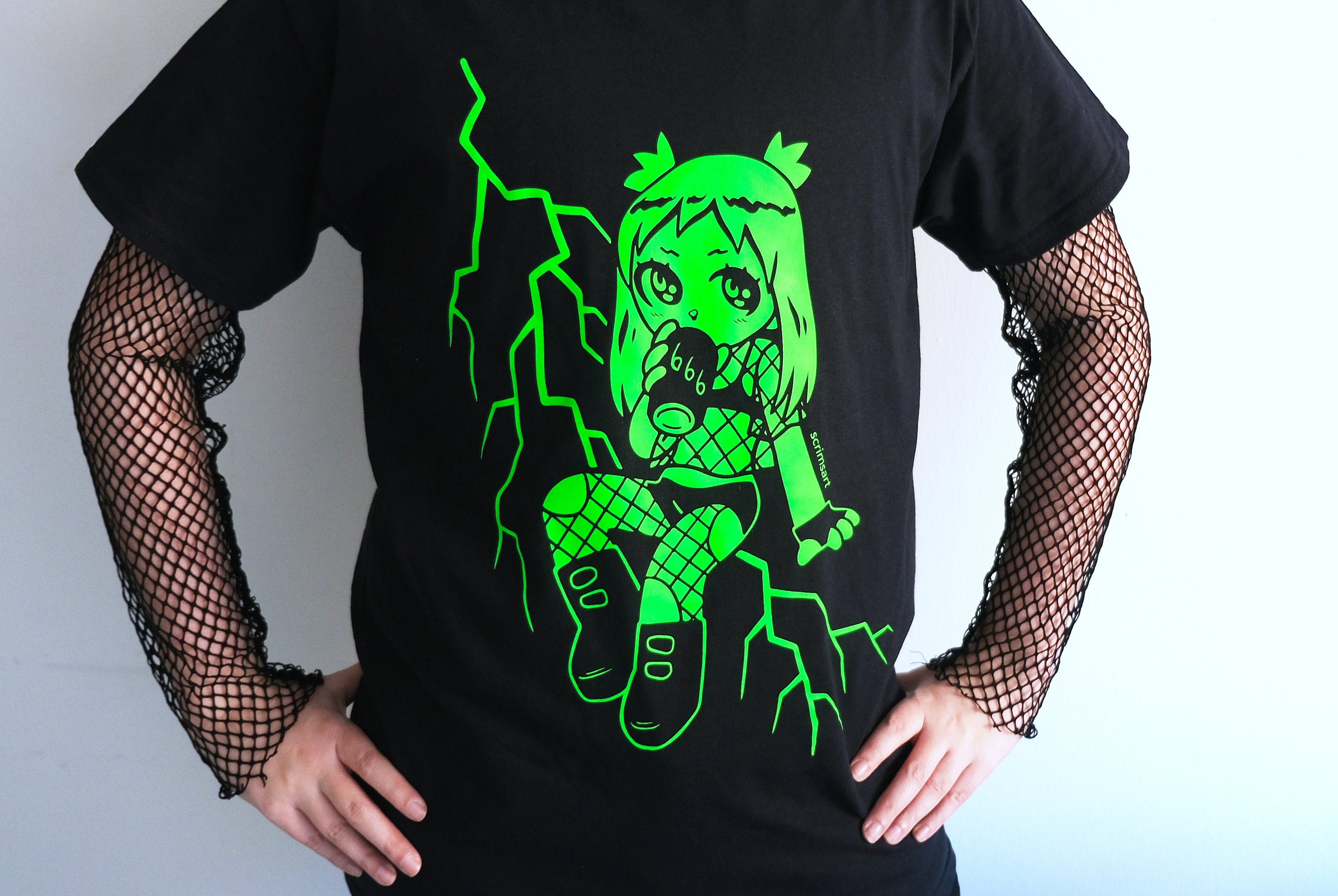 Lime Green Goth Girl T-shirt | Brat Neon Black Scenecore Emo Scene ...