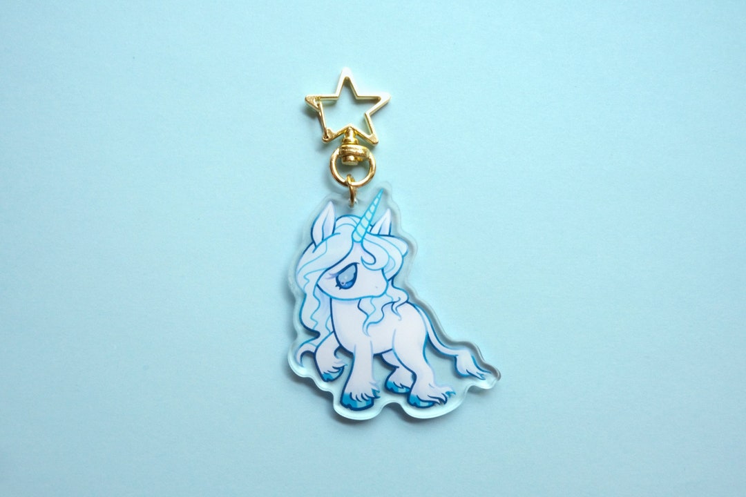 Unicorn Charm Keychain | Cute Pastel Blue 80's Cartoon Fairy Kei ...