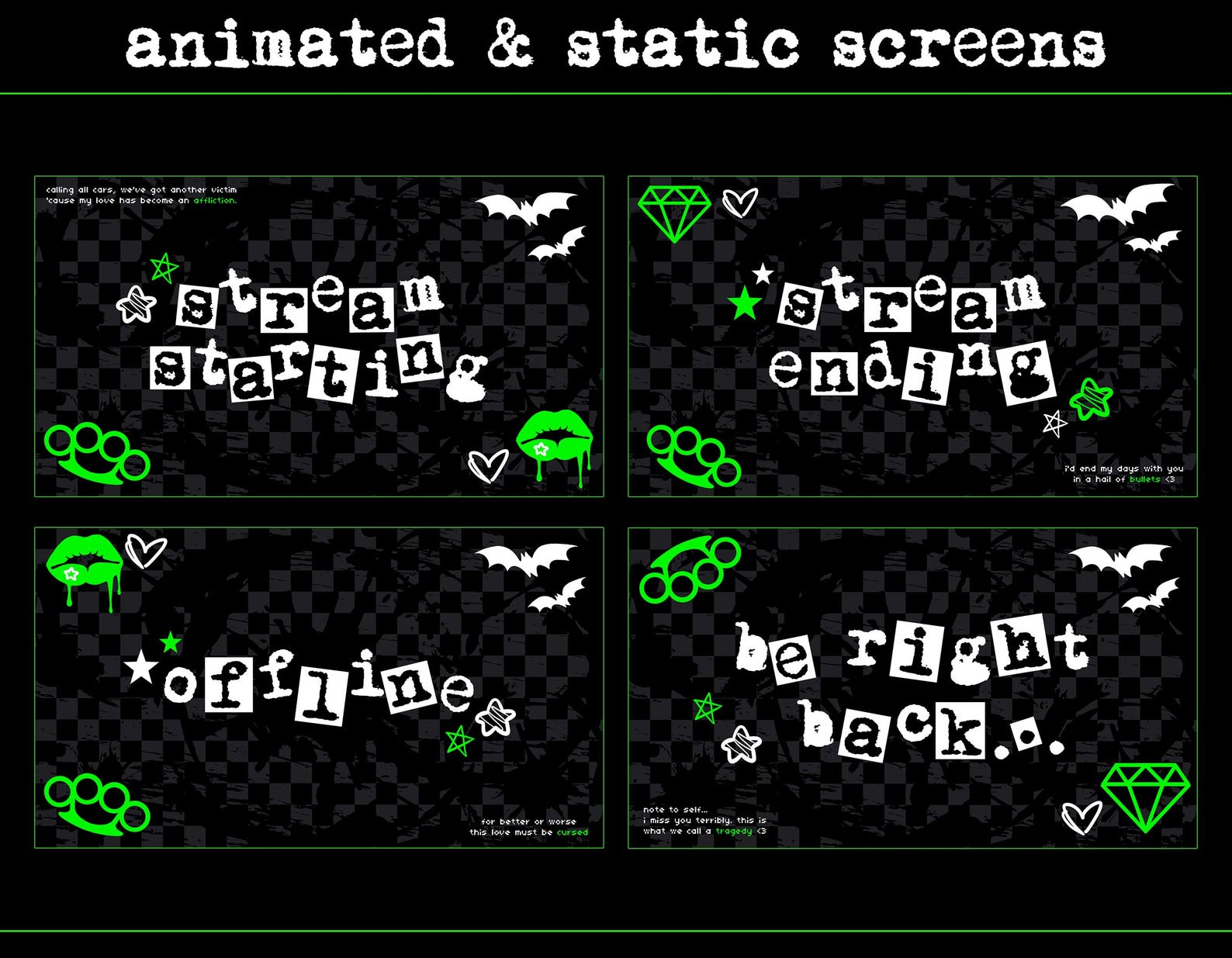 Emo Animated Stream Package GREEN | Twitch Overlay | Black Custom ...