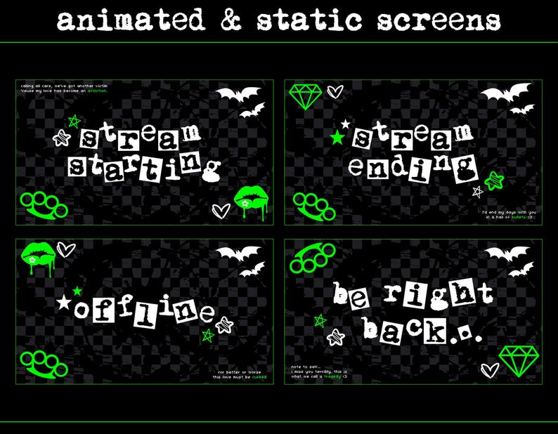 Emo Animated Stream Package GREEN | Twitch Overlay | Black Custom ...