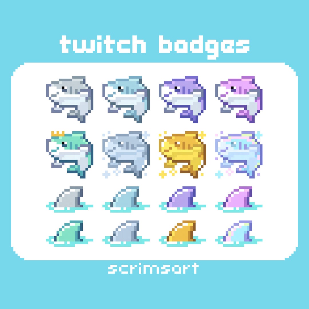 Shark Twitch Sub Badges, Bit Badges | 8-bit Pixel Art Kawaii Pastel ...