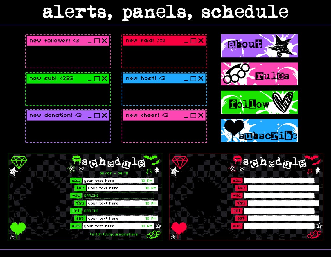 Emo Animated Stream Package ALL COLORS | Twitch Overlay | Black Pink ...