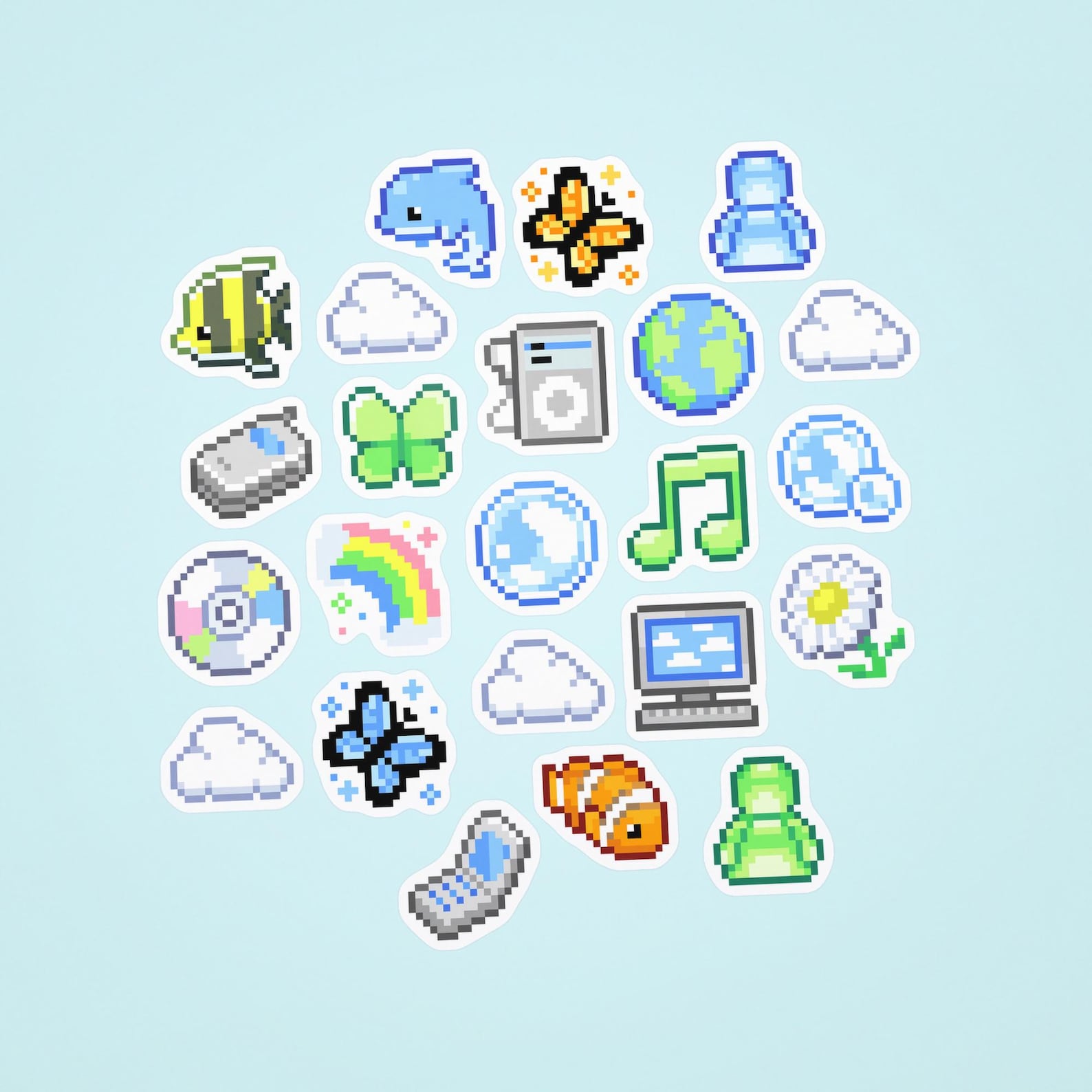 Frutiger Aero Sticker Sheet | Y2k Early 2000s Cyber Butterfly Flower ...