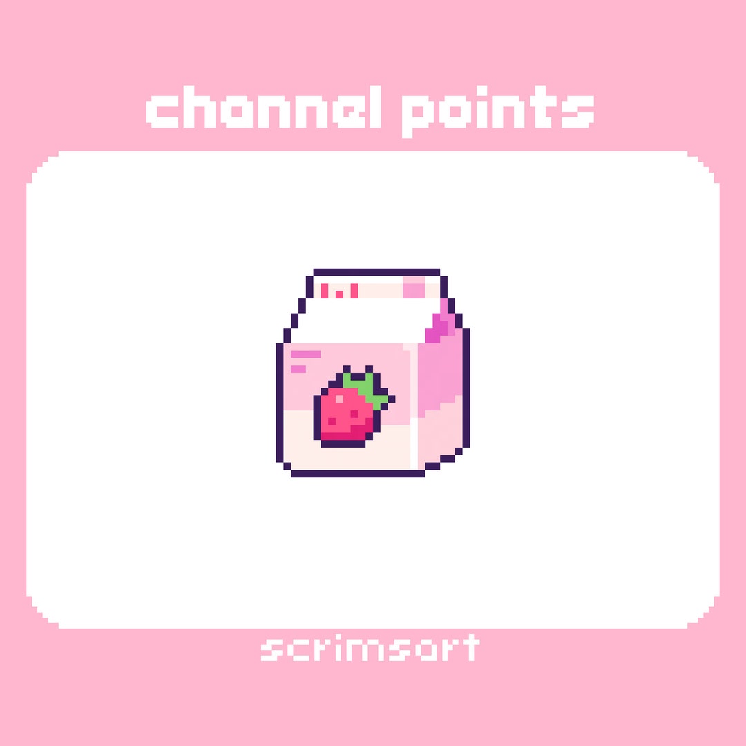 Strawberry Milk Channel Points Icon | Pixel Art Emote Pink Pastel Cute ...