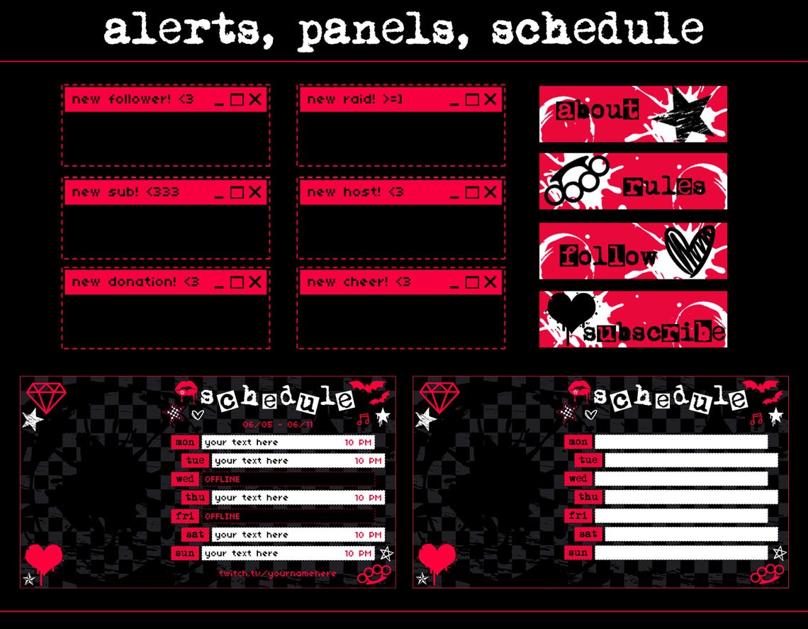 Emo Animated Stream Package RED | Twitch Overlay | Black Custom Vtuber ...