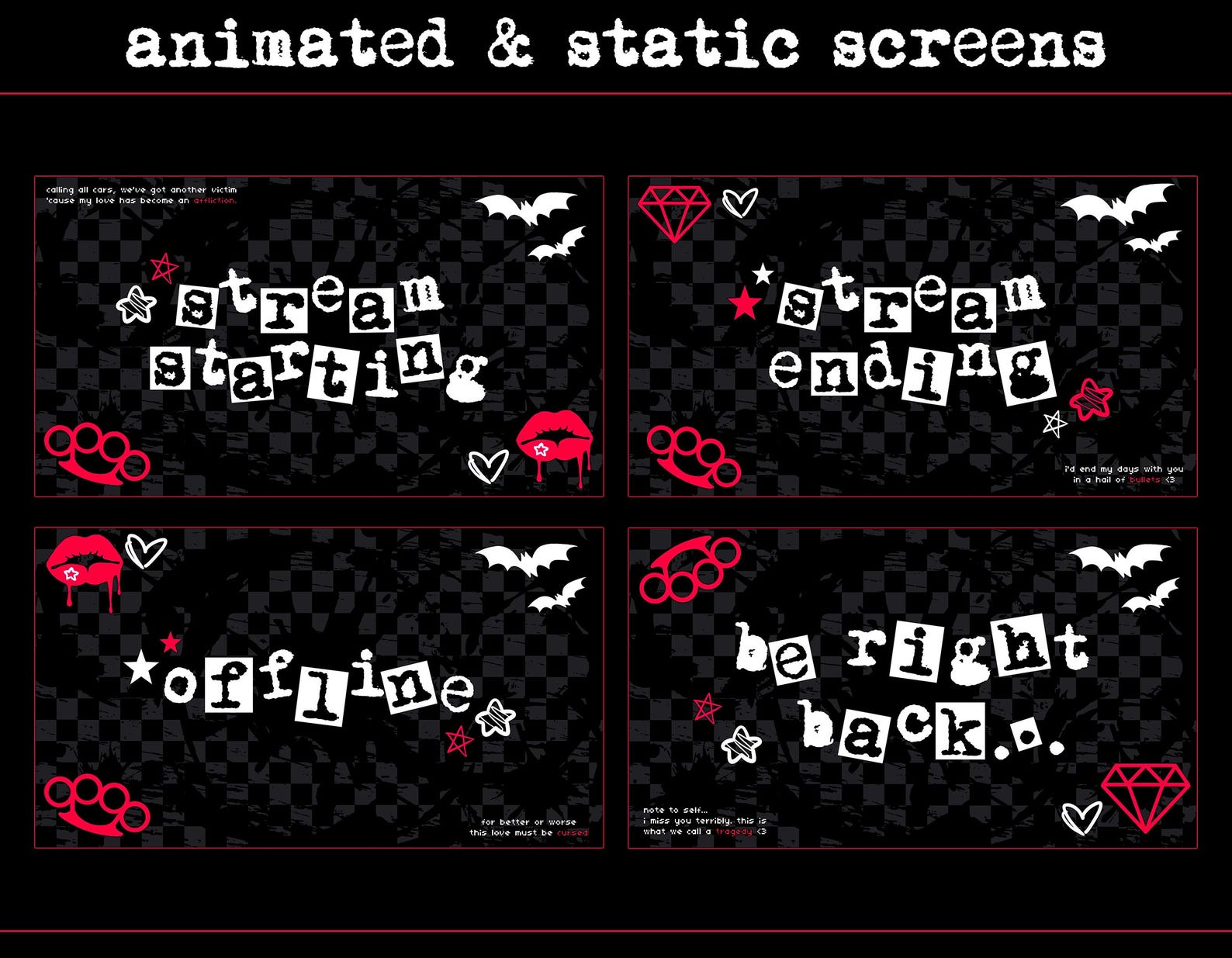 Emo Animated Stream Package RED | Twitch Overlay | Black Custom Vtuber ...