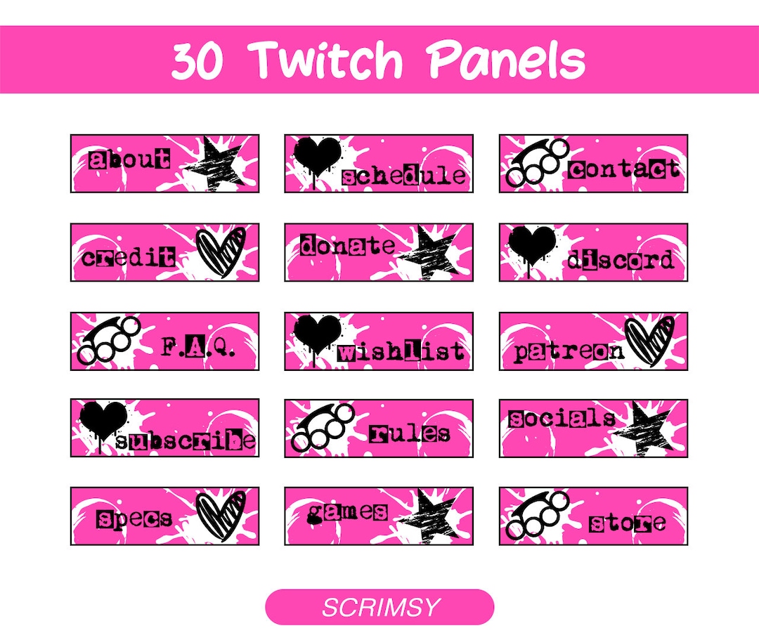 Emo Scene Twitch Panels | Black and Pink Aesthetic Vtuber Stream Setup ...