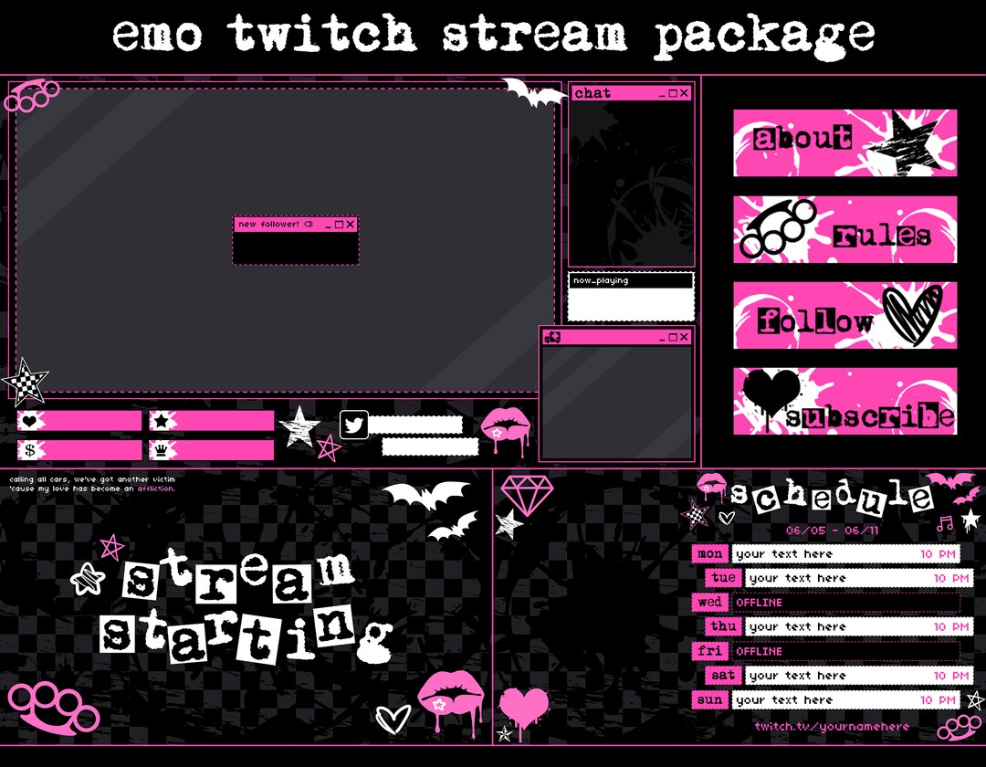 Emo Animated Stream Package | Twitch Overlay | Pink Black Custom Vtuber ...