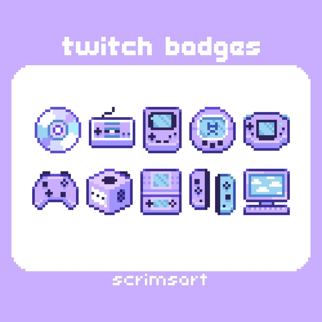 Purple Gaming Twitch Sub Badges, Bit Badges | Pixel Art Icon Video Game ...