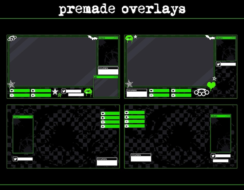 Emo Animated Stream Package GREEN | Twitch Overlay | Black Custom ...