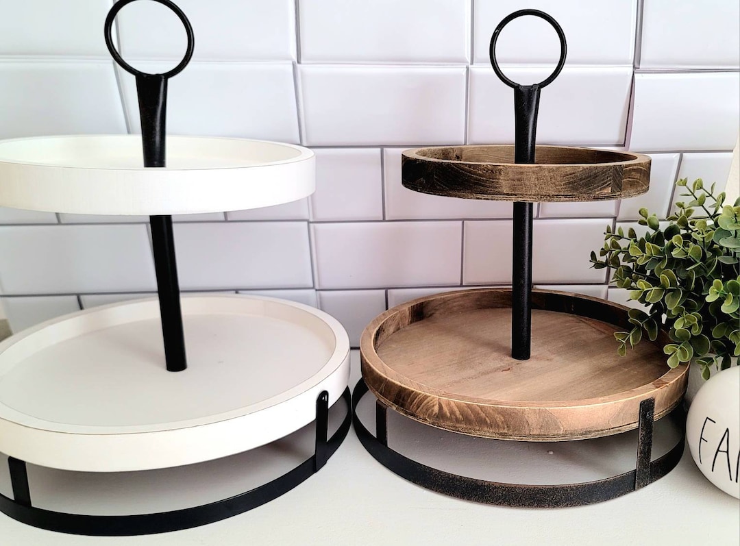 Farmhouse Two Tiered Tray: Wood Kitchen Decor, Cupcake Stand - Etsy