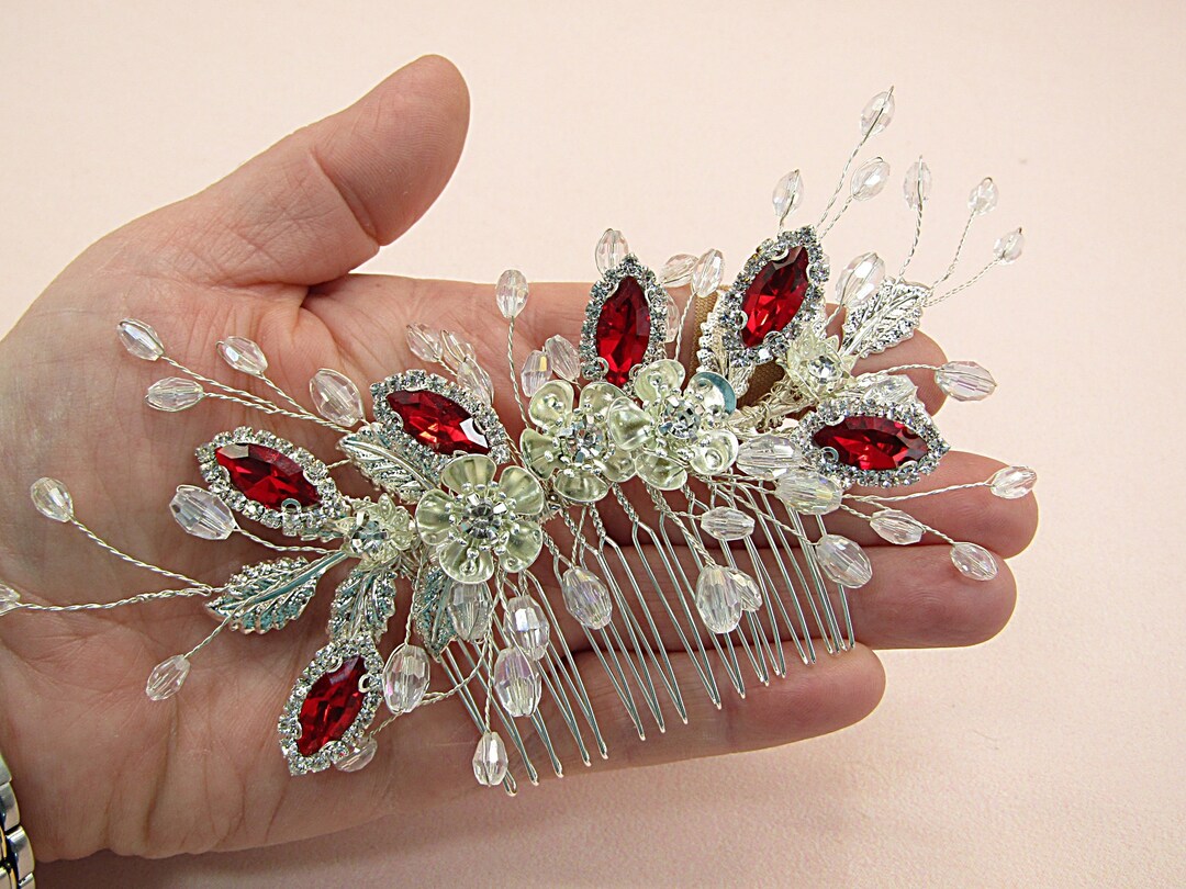 Red Crystal Bridal Hair Comb, Red Bridal Hair Piece, Wedding Headpiece ...