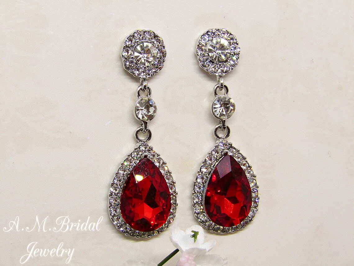 Red Wedding Earrings Wedding Jewelry Prom Earrings Bridesmaid | Etsy