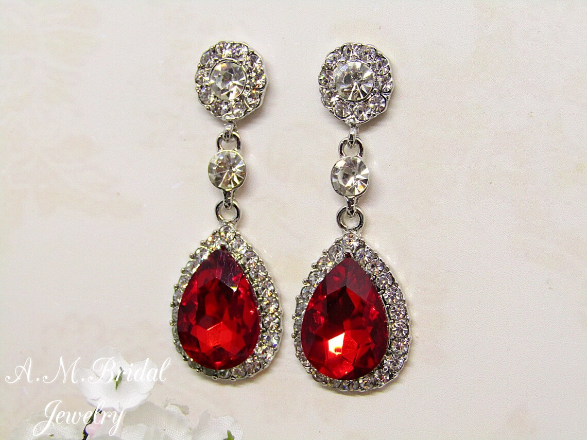 Red Wedding Earrings Wedding Jewelry Prom Earrings Bridesmaid | Etsy