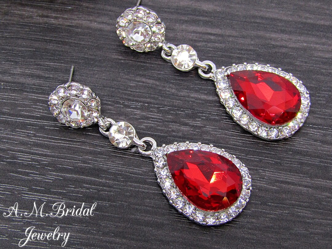 Red Wedding Earrings Wedding Jewelry Prom Earrings Bridesmaid Earrings ...