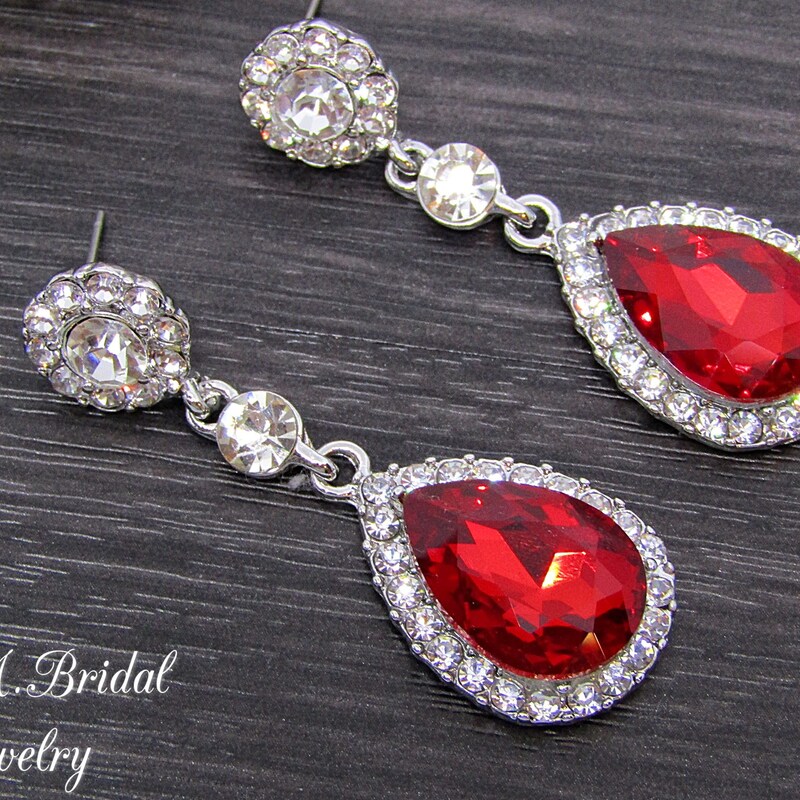 Red Crystal Earrings - Etsy
