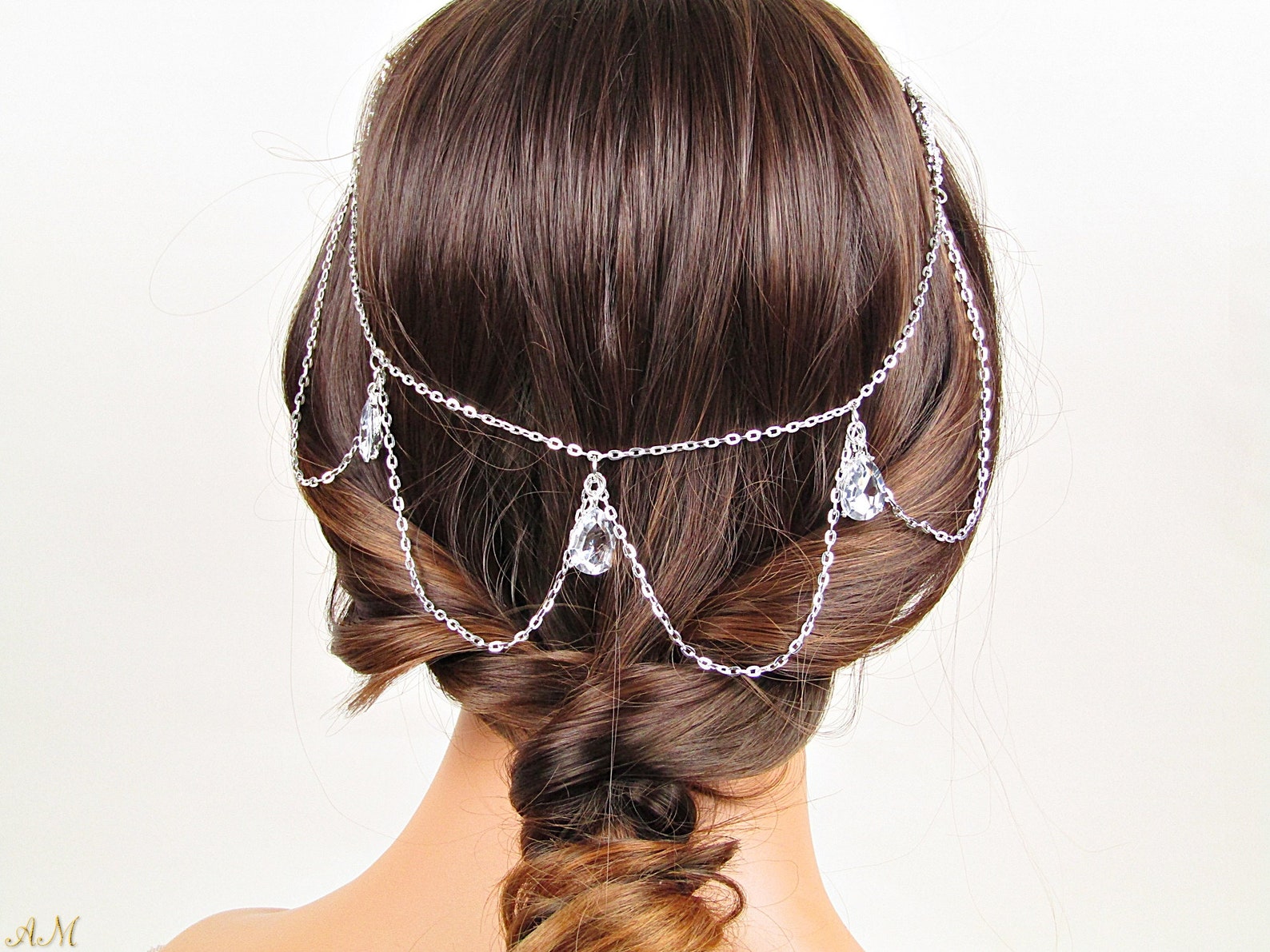 Silver Bridal Hair Chain Boho Head Chain Drape Bridal | Etsy