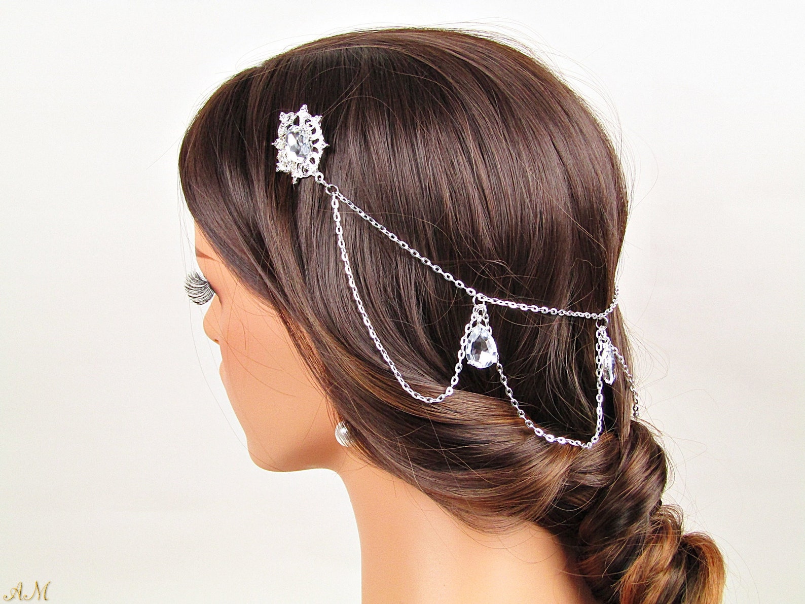 Silver Bridal Hair Chain Boho Head Chain Drape Bridal | Etsy