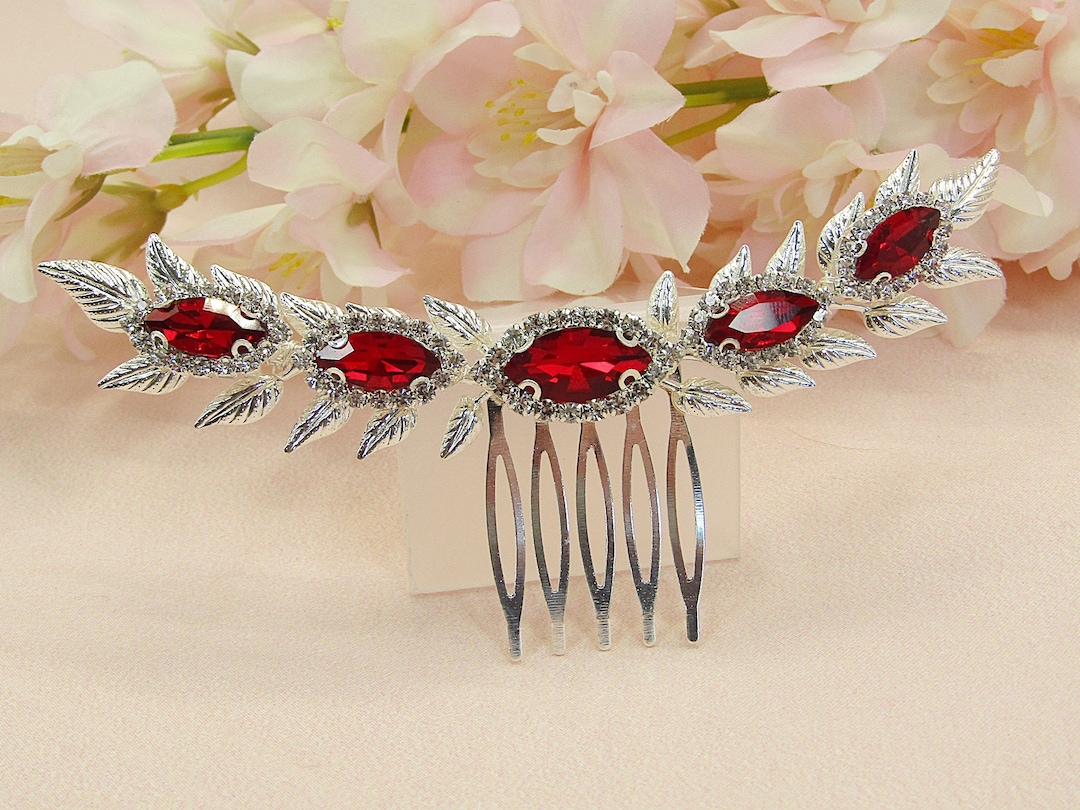 Red Hair Comb Red Bridal Hair Piece Red Wedding Hair Comb Red Bridal ...