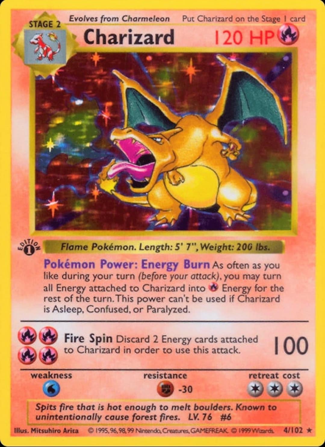 1st Edition Shadowless Charizard 4/102 Base Set Full Holo Custom Card ...