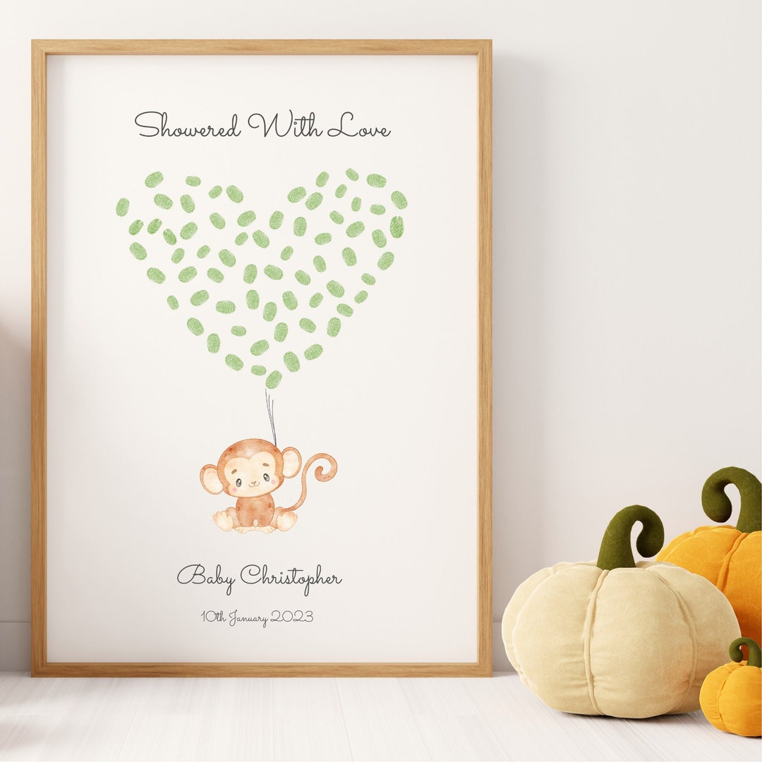 Baby Monkey Fingerprint Baby Shower Guest Book Animal Theme - Etsy