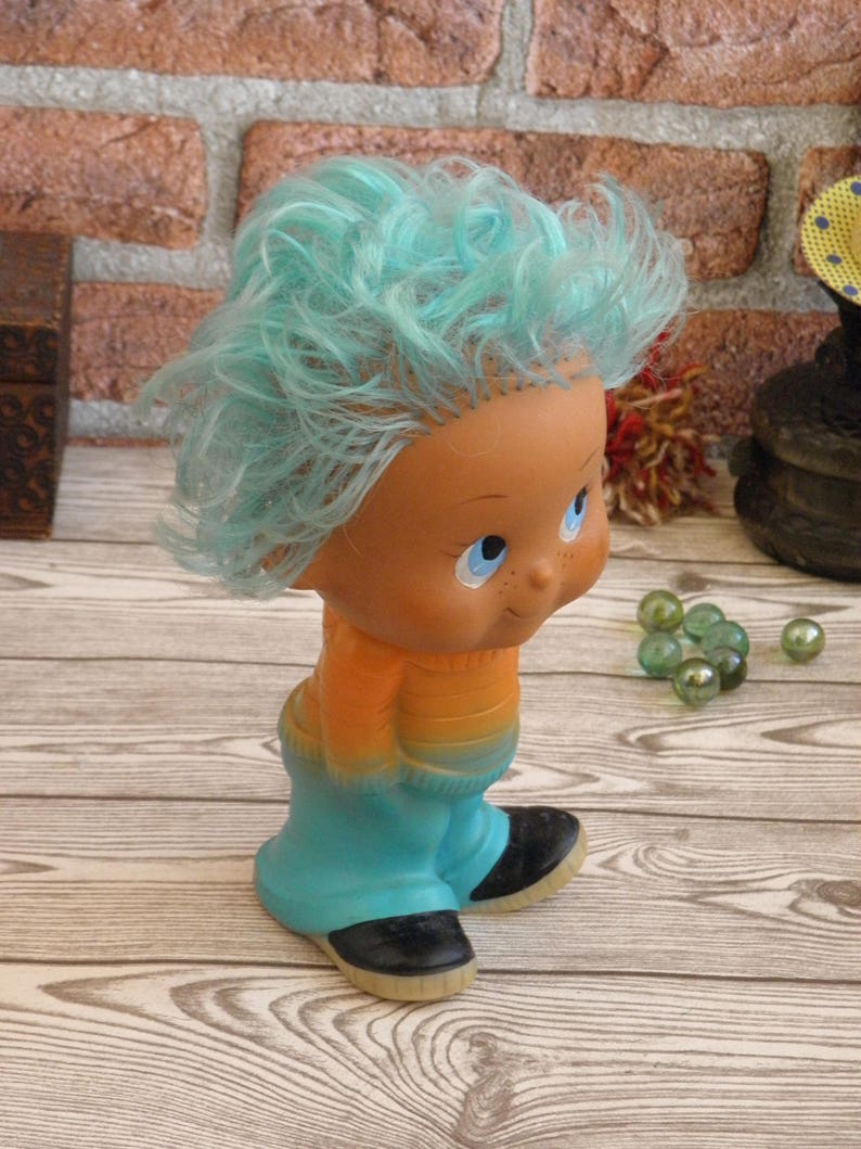 Blue Hair Boy Rubber Toy Gift Collectible Kids Vintage Boy - Etsy